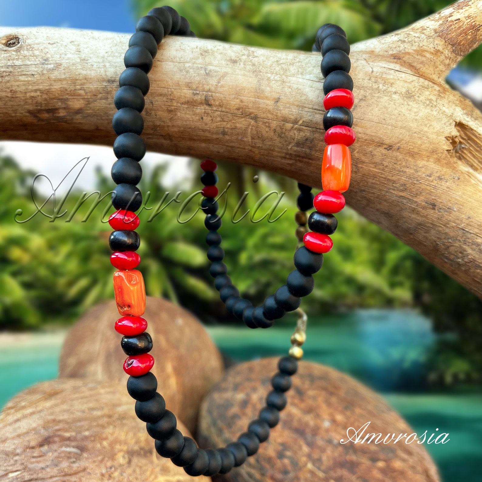 Surfer Style Necklace - Coral Necklace - Mens Beaded Necklace ...