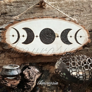 Wicca Wall Hanging - Moon Phase Wooden Plaque - Wiccan Home Decor ...
