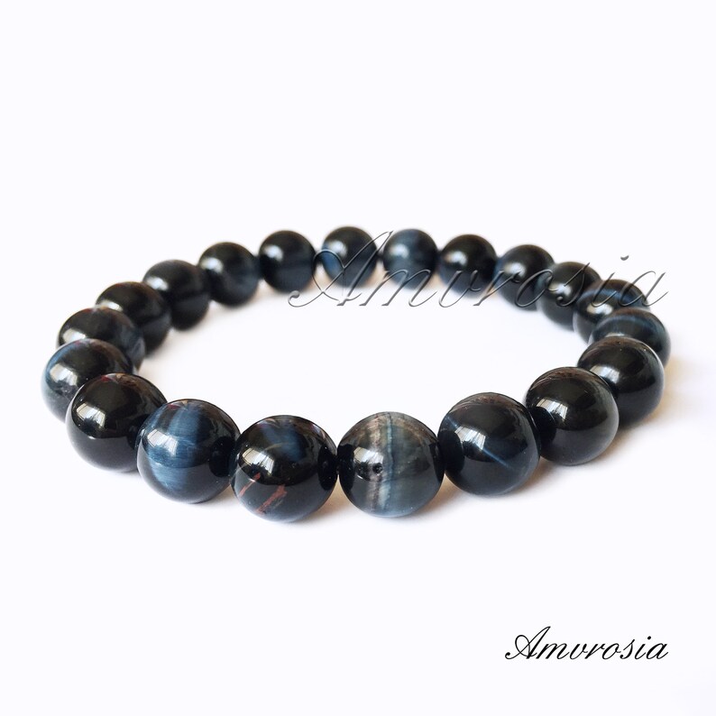 Hawk Eye Bracelet - 10 Mm Genuine Hawk's Eye Natural Stone Beaded ...