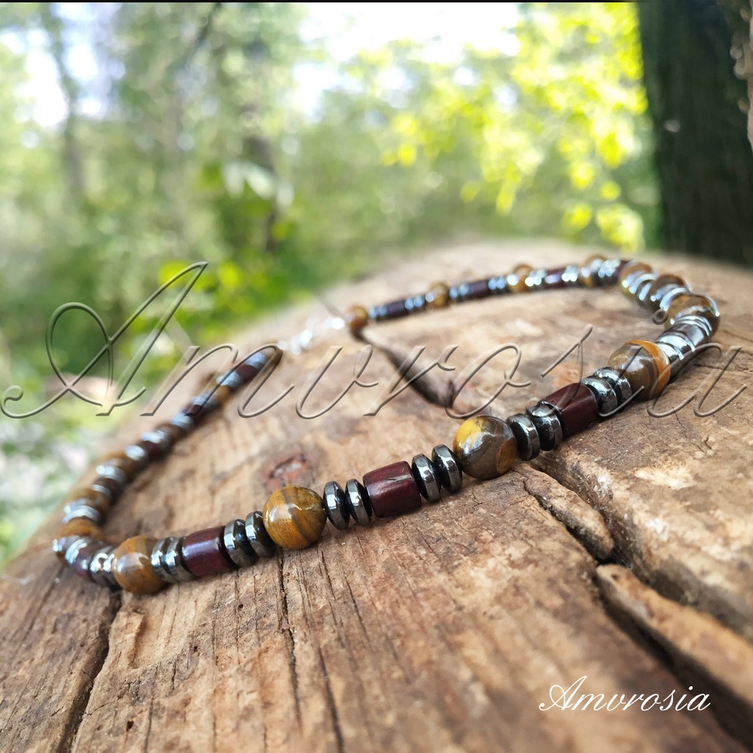 Tiger Eye Necklace - Mens Beaded Necklace - Surfer Style Necklace ...