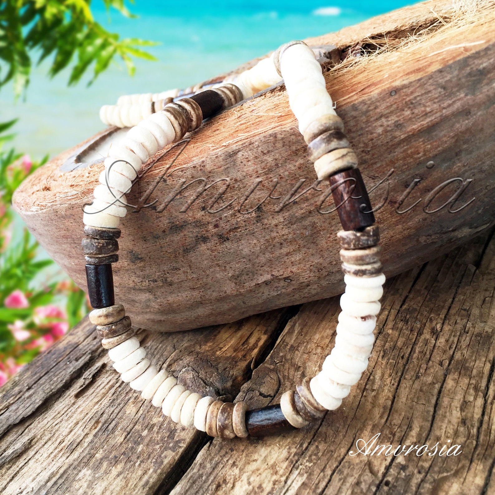 Surfer Style Necklace - Necklace for Men - Coconut Necklace - Boho ...