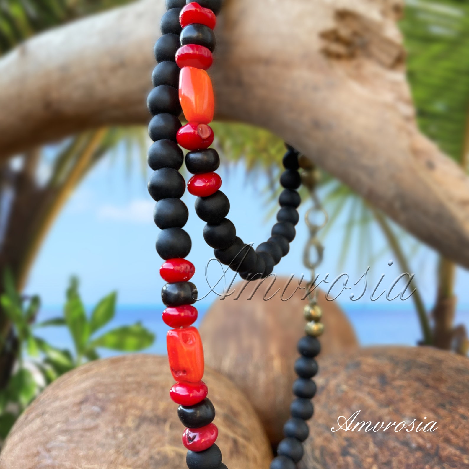 Surfer Style Necklace - Coral Necklace - Mens Beaded Necklace ...
