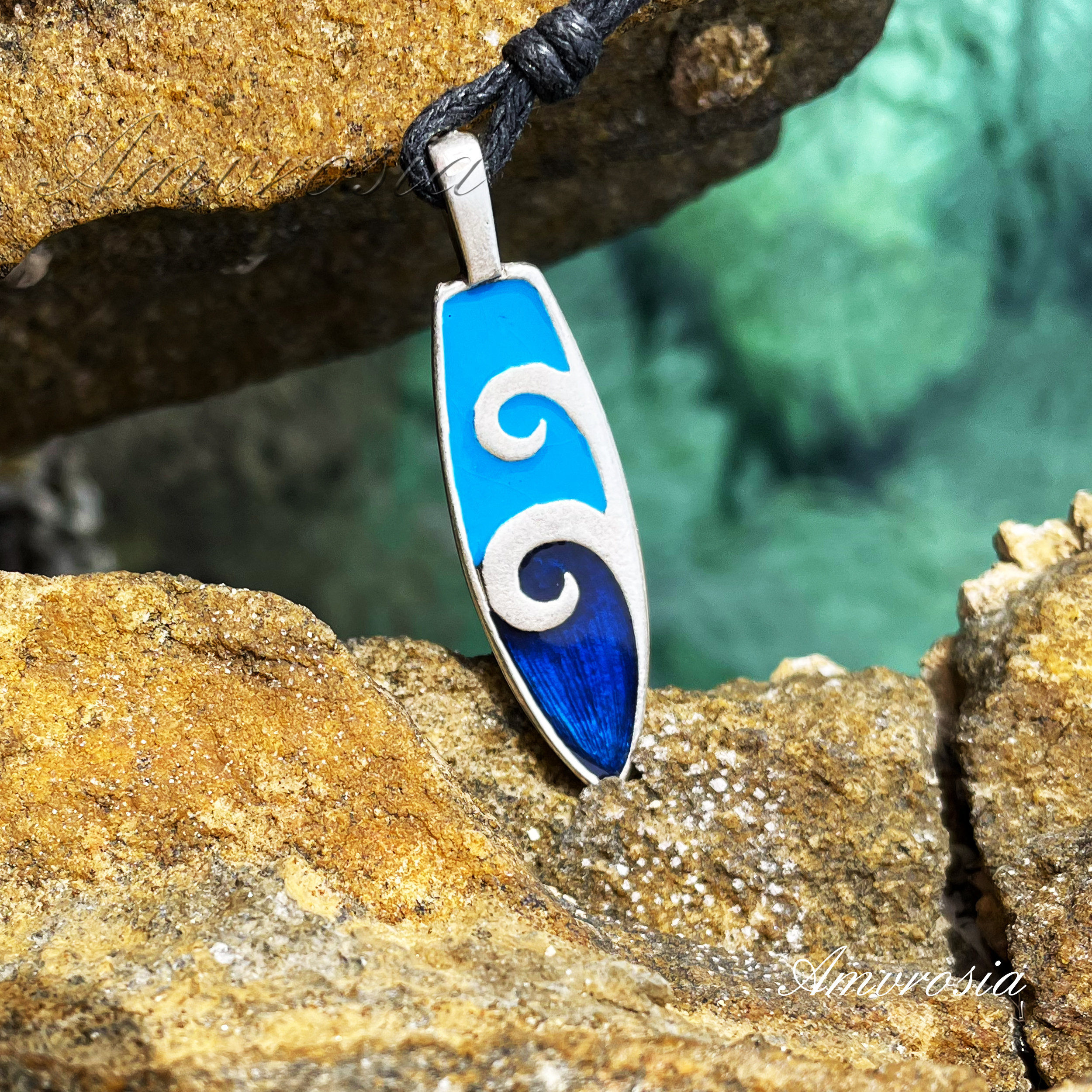 Surfer Necklace - Blue Surfboard Charm Necklace - Surfer Mens Necklace ...