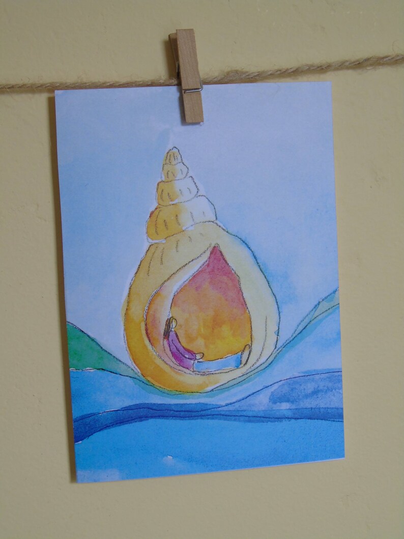 Girl in a Shell - Print From Original Watercolour Painting - Etsy
