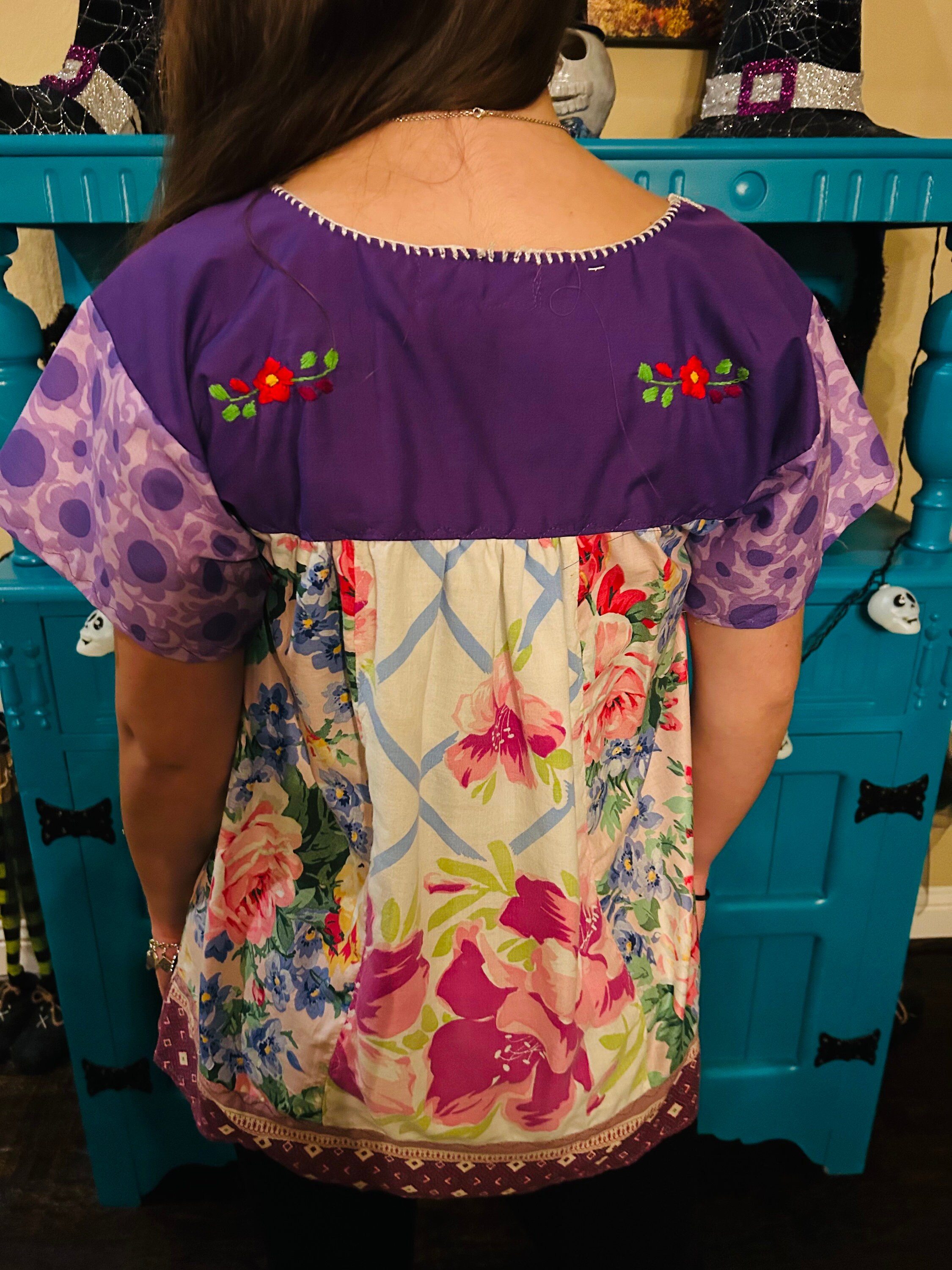 Frida Vintage Tablecloth Repurposed Mexican Blouse Medium - Etsy