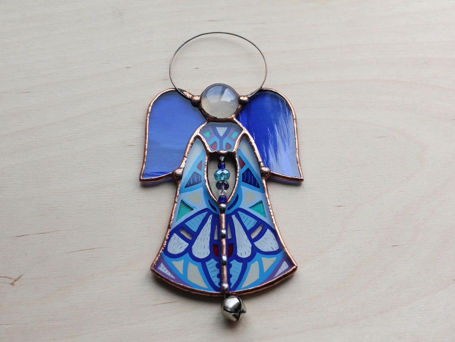 Blue Guardian Angel Suncatcher Stained Glass Angel Ornament - Etsy