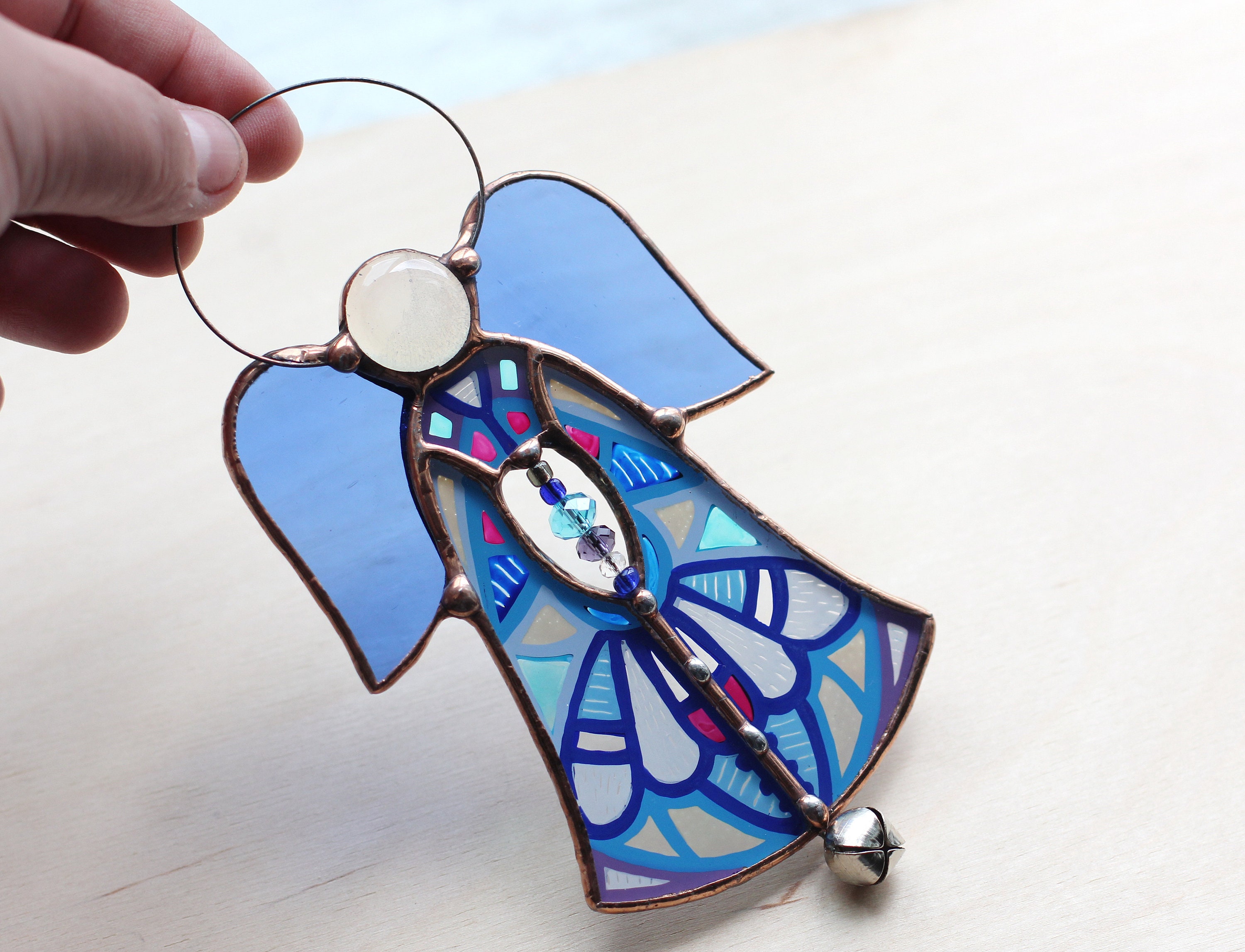 Blue Guardian Angel Suncatcher Stained Glass Angel Ornament - Etsy