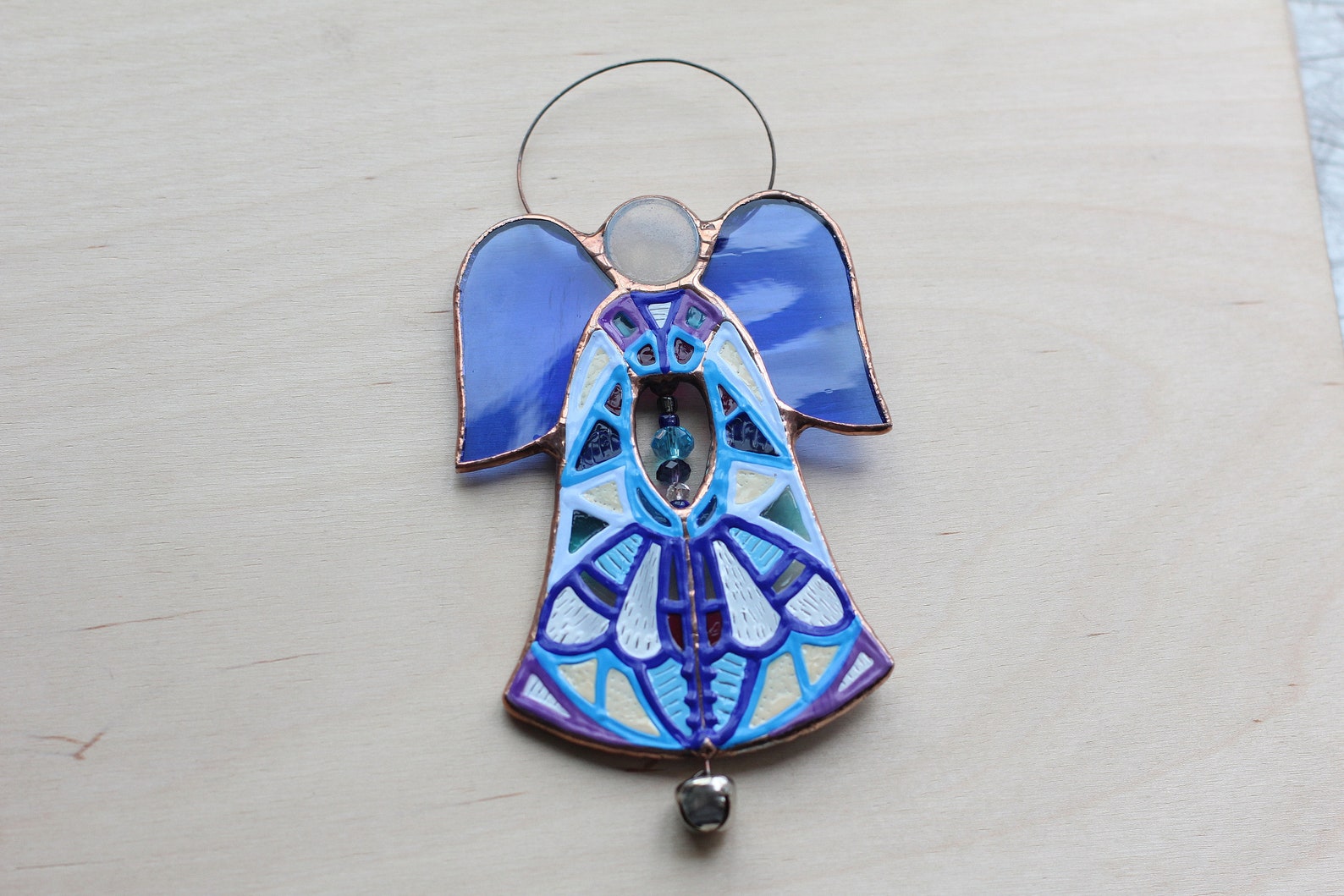 Blue Guardian Angel Suncatcher Stained Glass Angel Ornament - Etsy