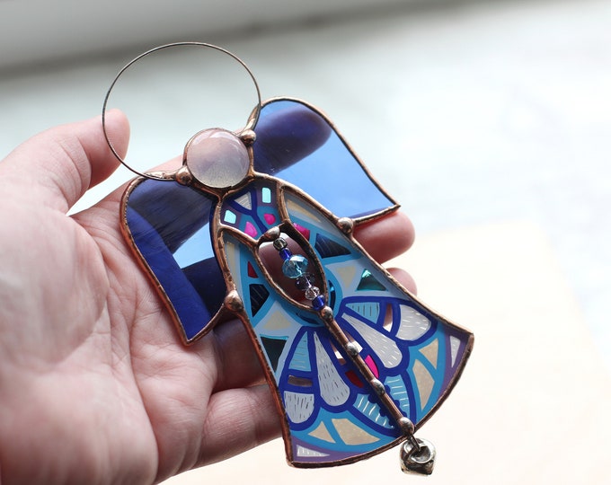 Blue Guardian Angel Suncatcher Stained Glass Angel Ornament - Etsy
