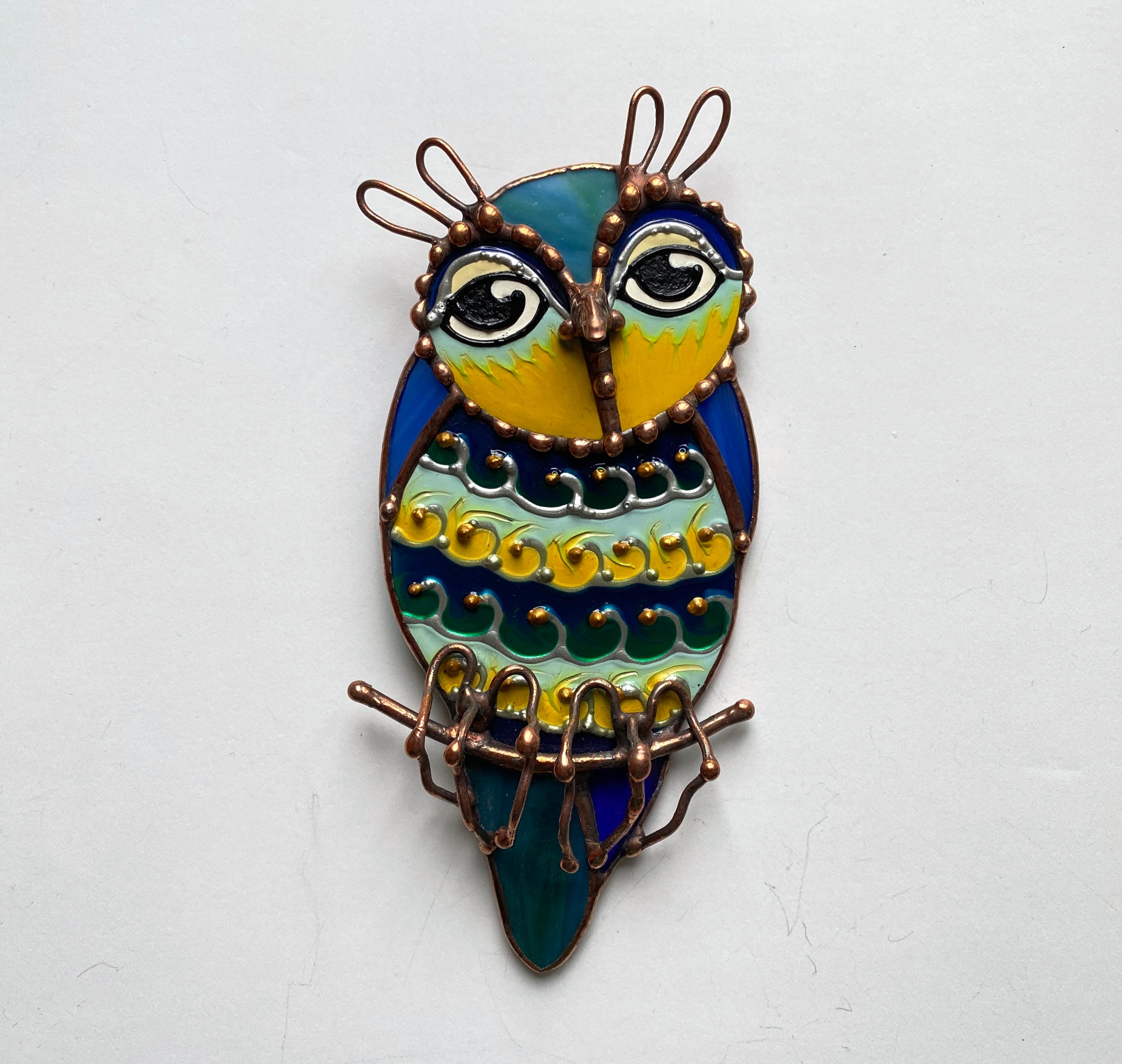 Owl forest bird stained glass suncatcher hanging window | Etsy