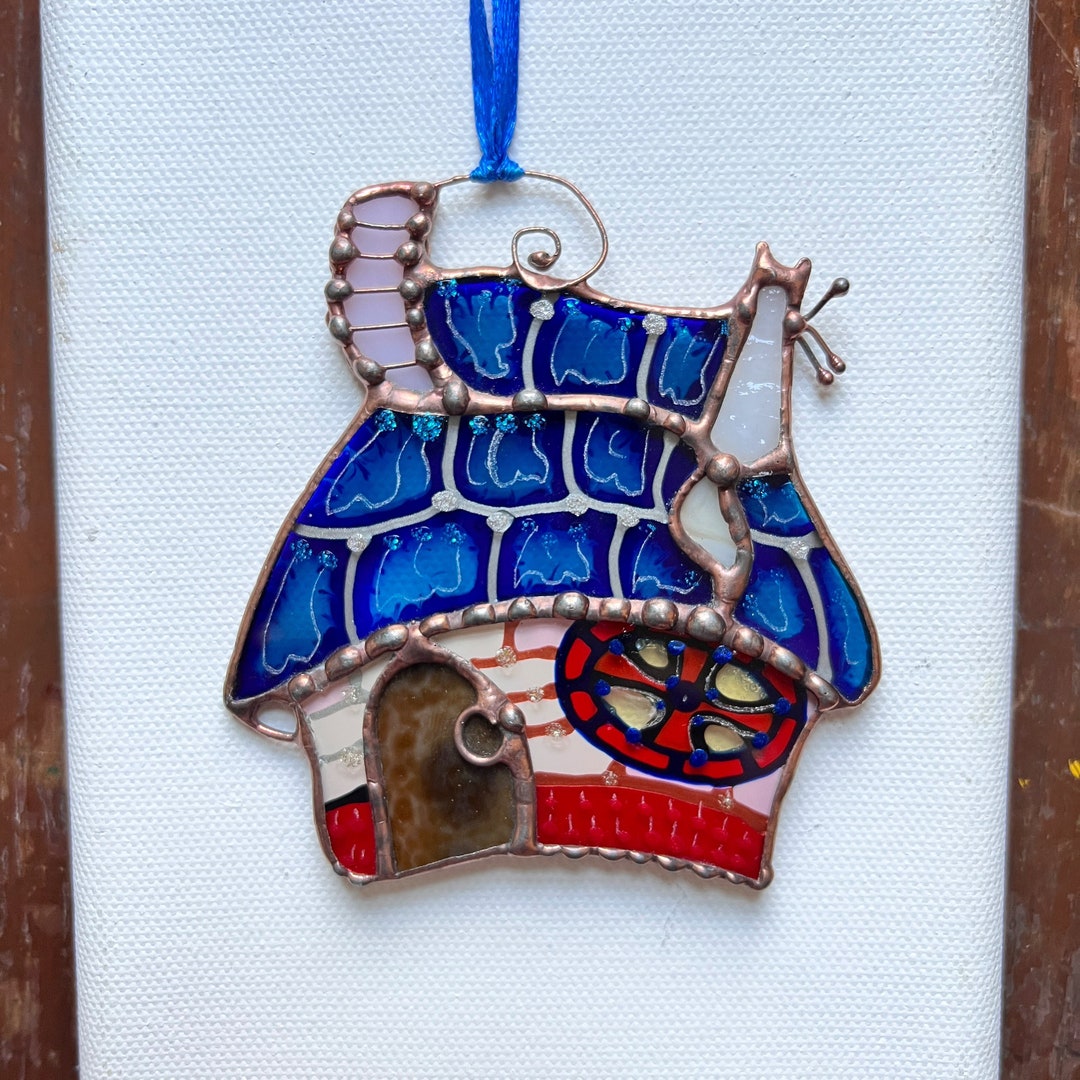 Tiny House With Cat Stained Glass Suncatcher, Hanging Glass Ornaments ...
