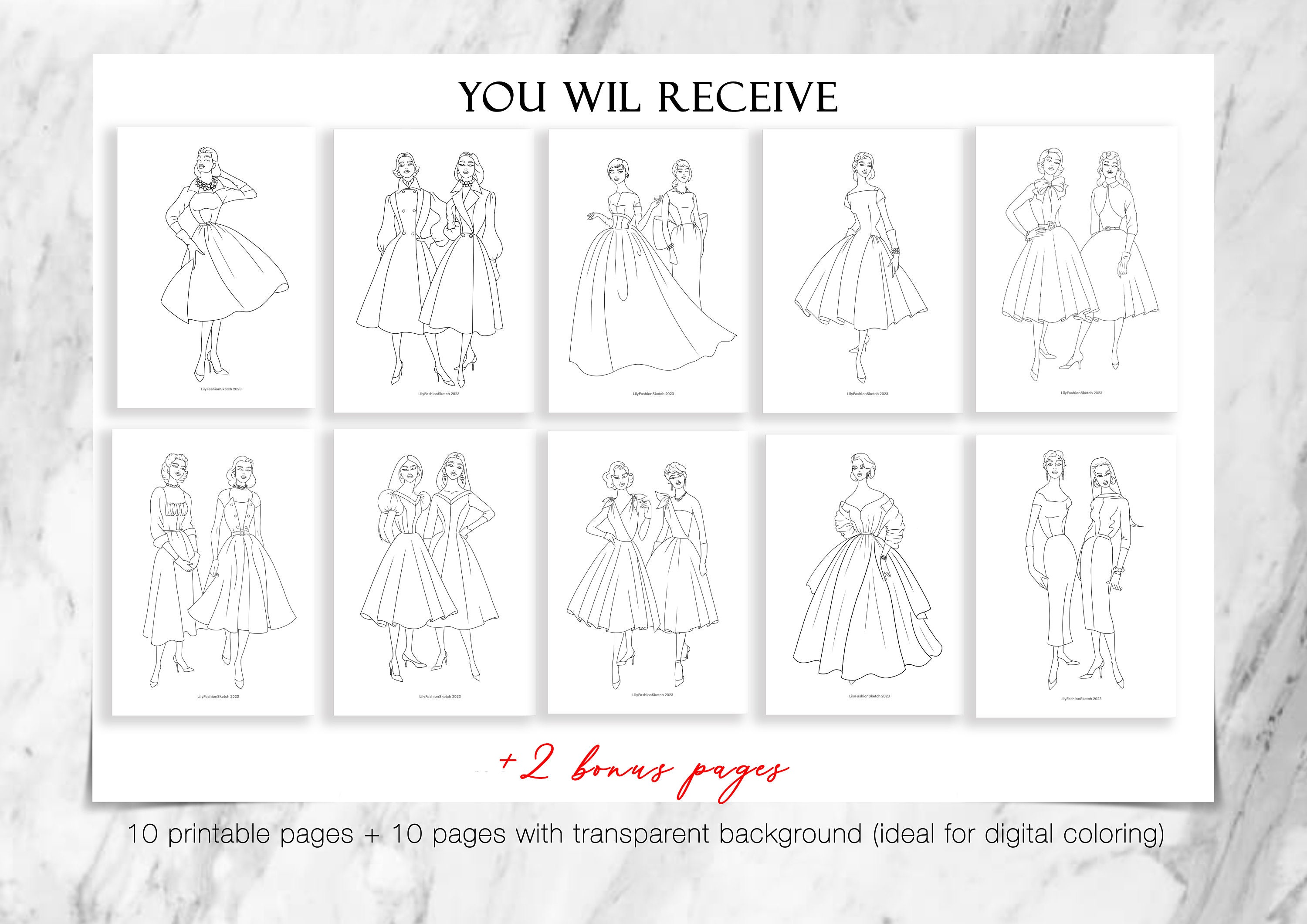 10 PRINTABLE COLORING PAGES Vintage Style Part 2fashion Coloring ...