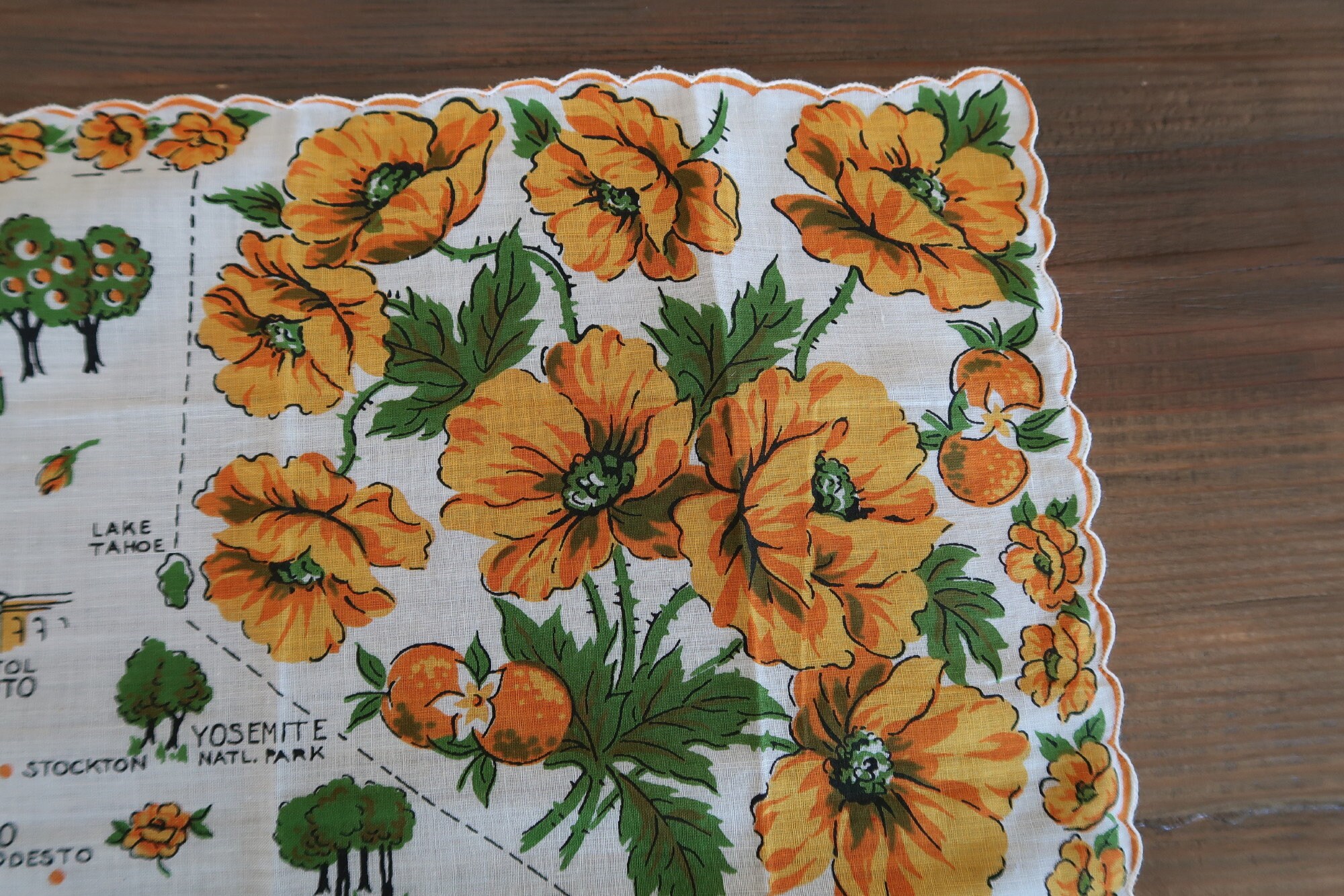 Vintage 1950's California State Map Souvenir Hanky Handkerchief New ...
