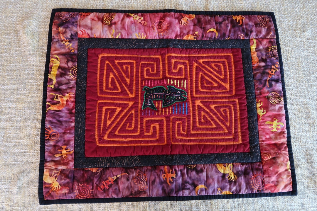 Vintage Kuna Fish Mola Panama Reverse Applique Textile Quilted Framed ...