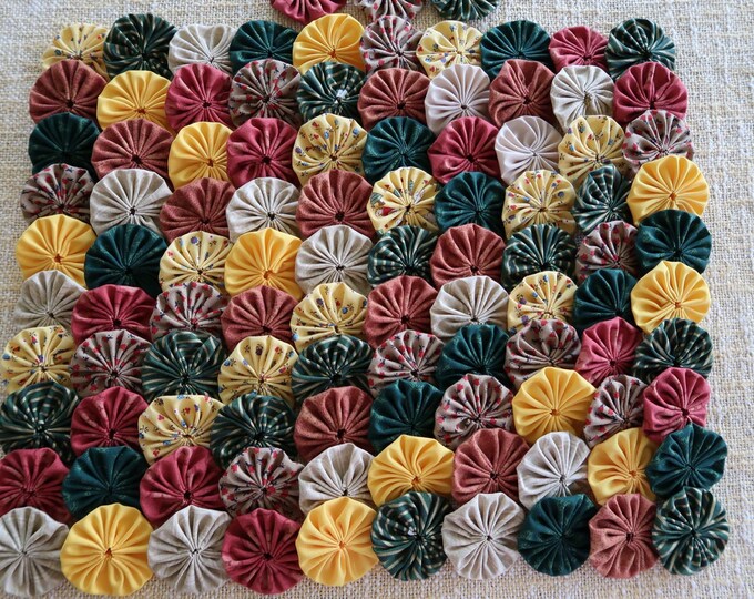 100 Handcrafted Autumn Colors Yo Yo Pinwheels Lot 114 Quilting Crafting ...