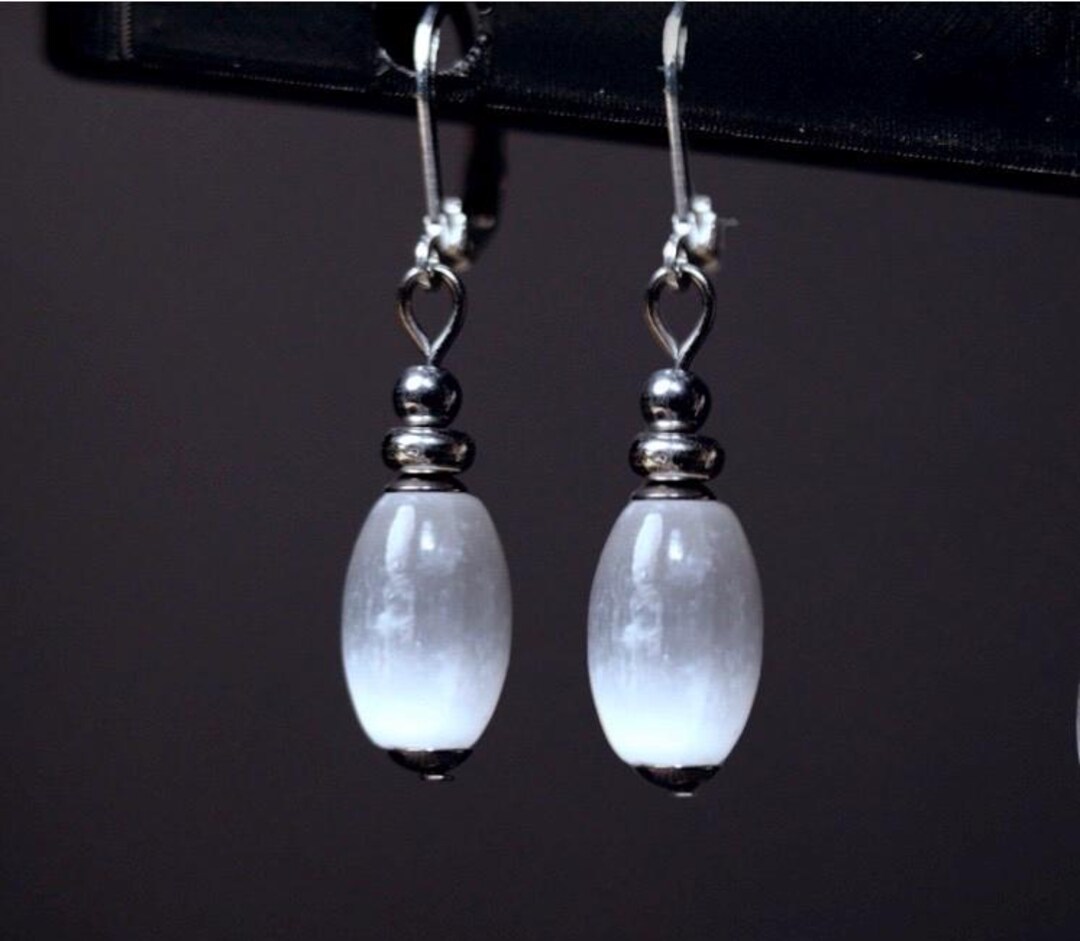 Genuine AAA Selenite Sterling Silver Drop Earrings - Etsy