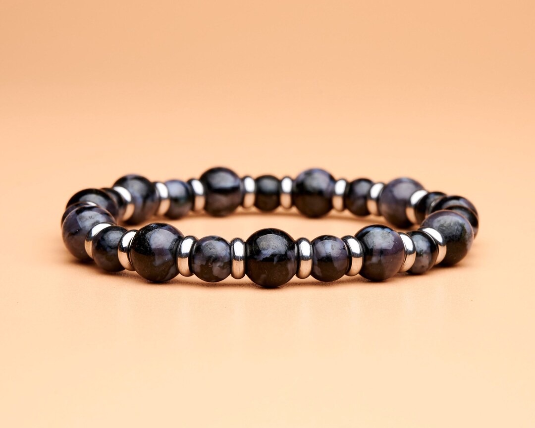Genuine Mystic Merlinite Indigo Gabbro Stainless Steel Stretch Bracelet ...