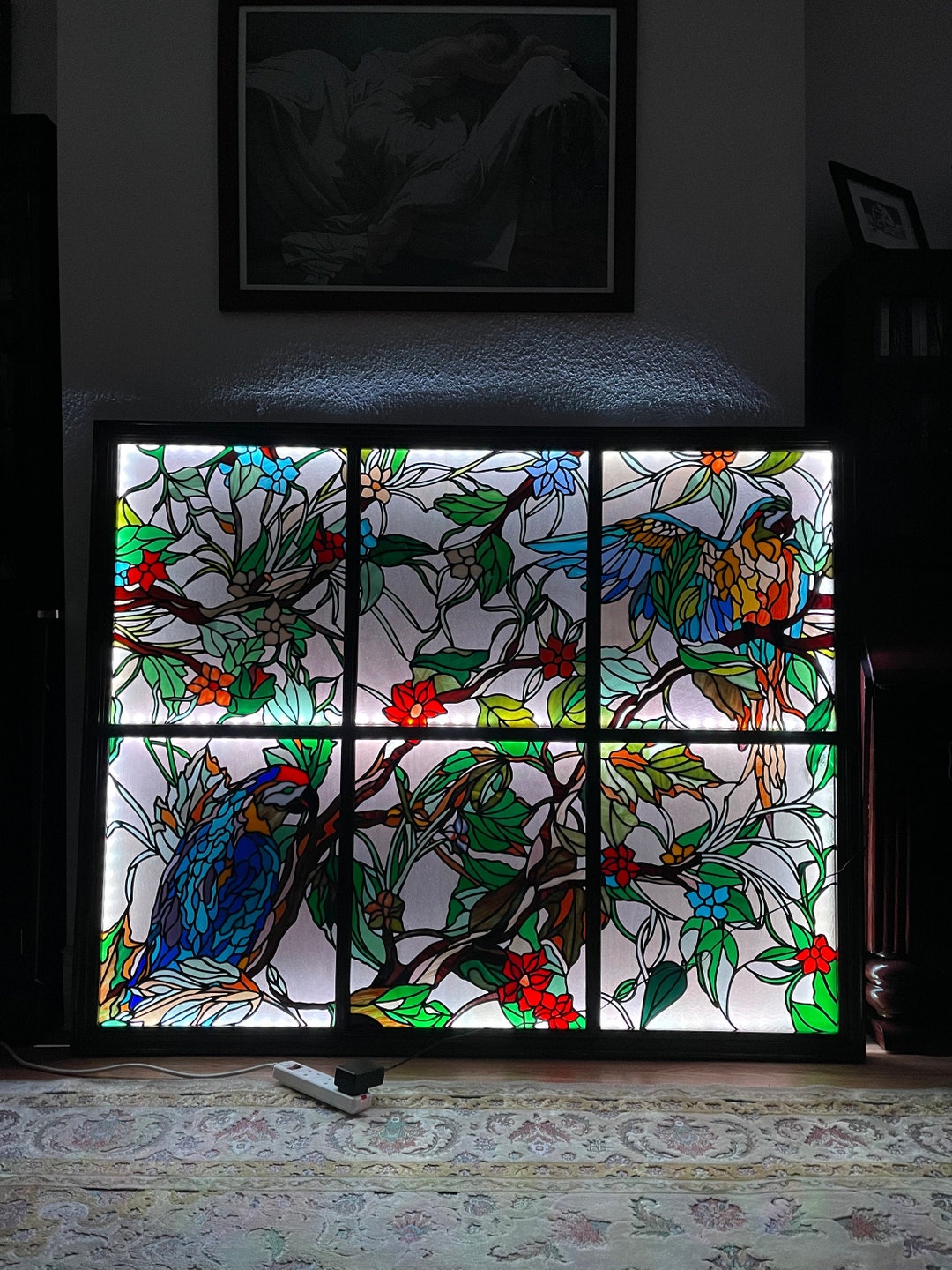 Epic Parrots and Flowers Stained Glass Panel With LED Strip - Etsy