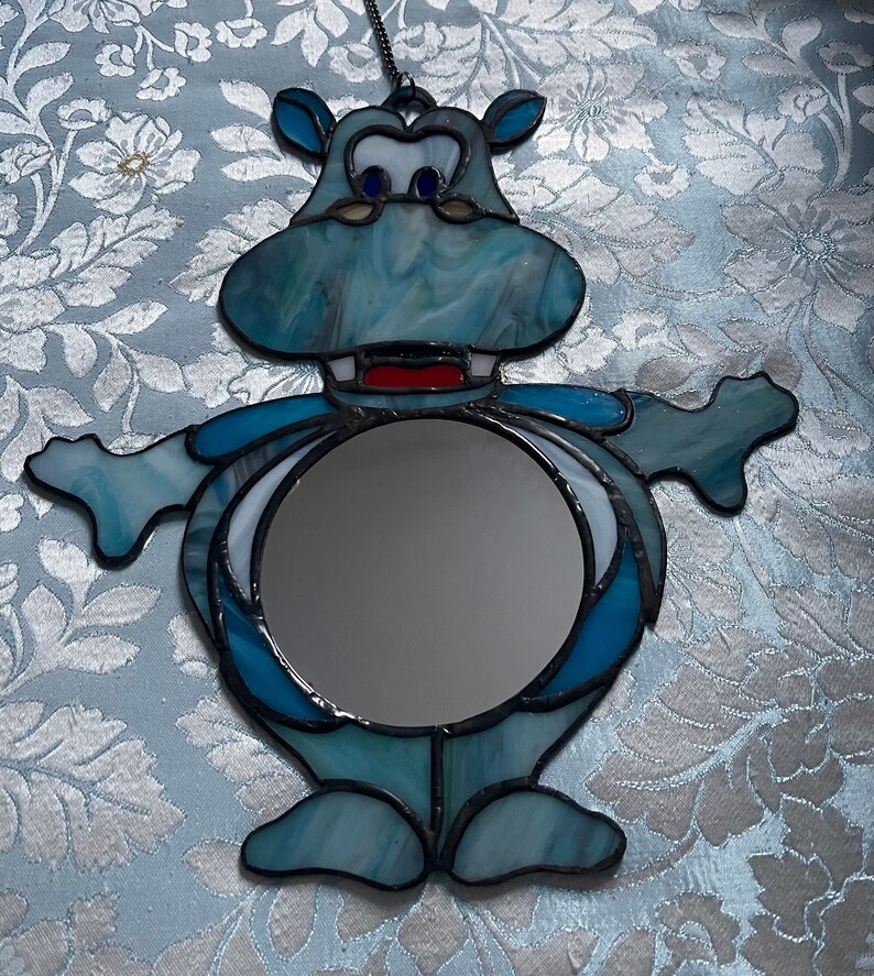 Cute Hippo Stained Glass Sun Catcher Mirror - Etsy