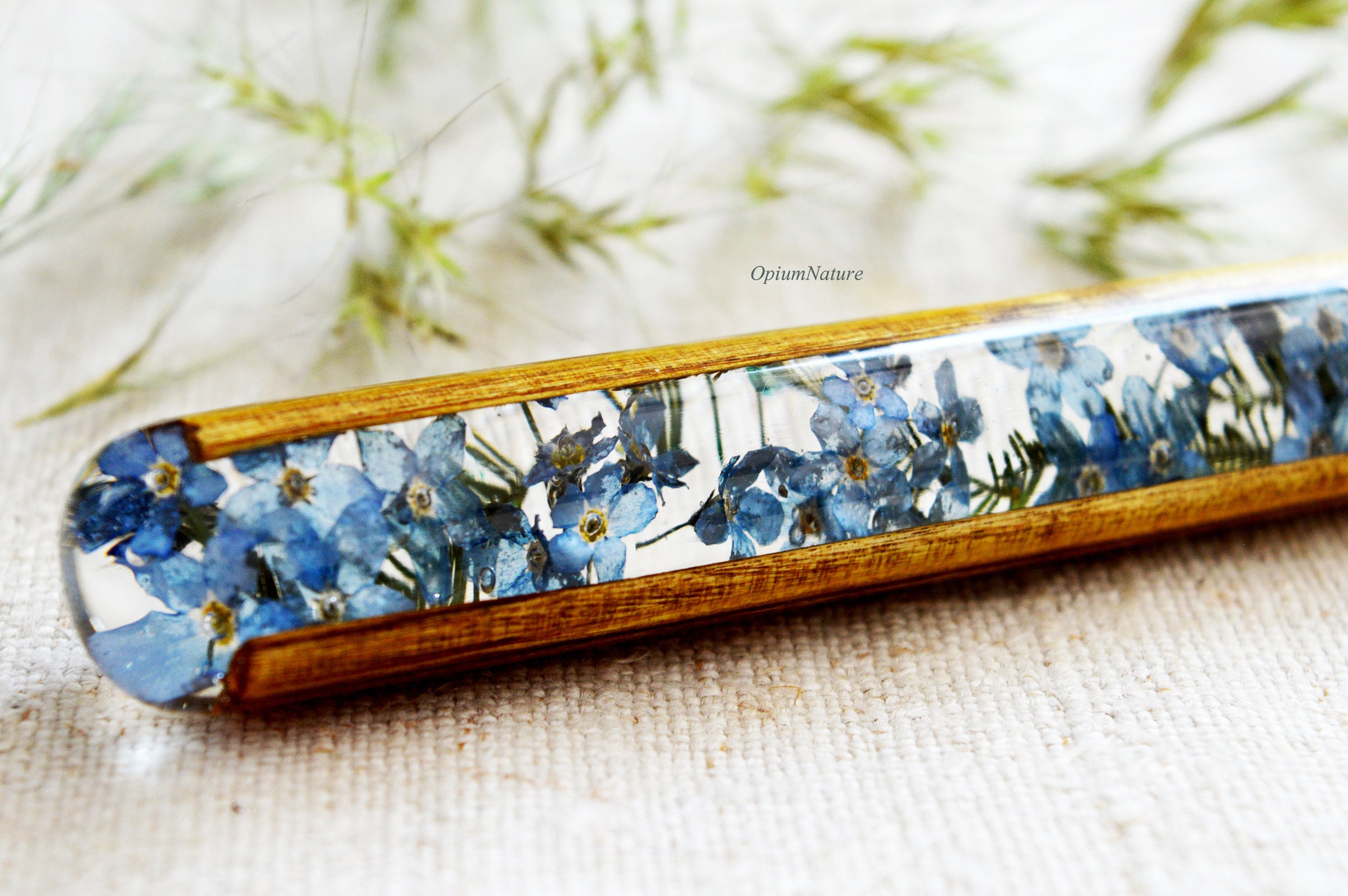 Forget Me Not Hair Stick Resin Hair Stick Hair Fork Wooden - Etsy
