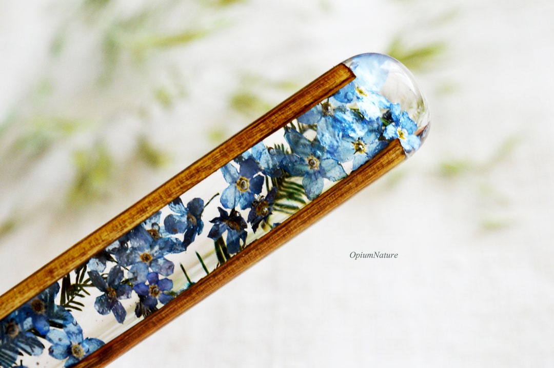 Forget Me Not Hair Stick Resin Hair Stick Hair Fork Wooden Hair Fork ...