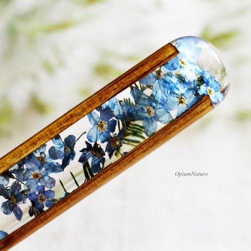 Forget Me Not Hair Stick Resin Hair Stick Hair Fork Wooden - Etsy
