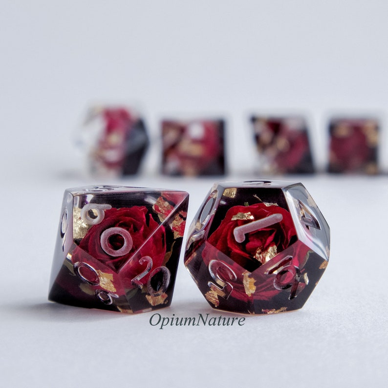 Real Red Rose and Gold Leaf Dice Set Critical Role Resin - Etsy