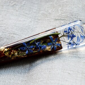 Accessories for Long Hair Blue Snowdrop and Gold Leaf Hair Stick Resin ...