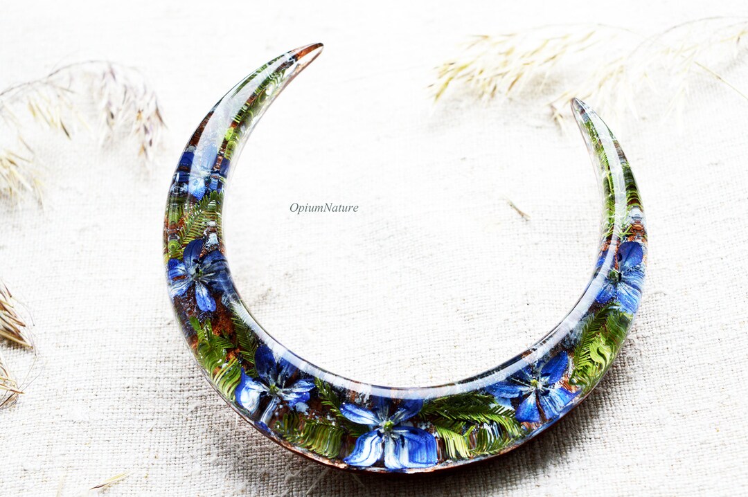 Blue Snowdrop Resin Hair Fork: Half Moon Beech Wood Hair Pin - Etsy
