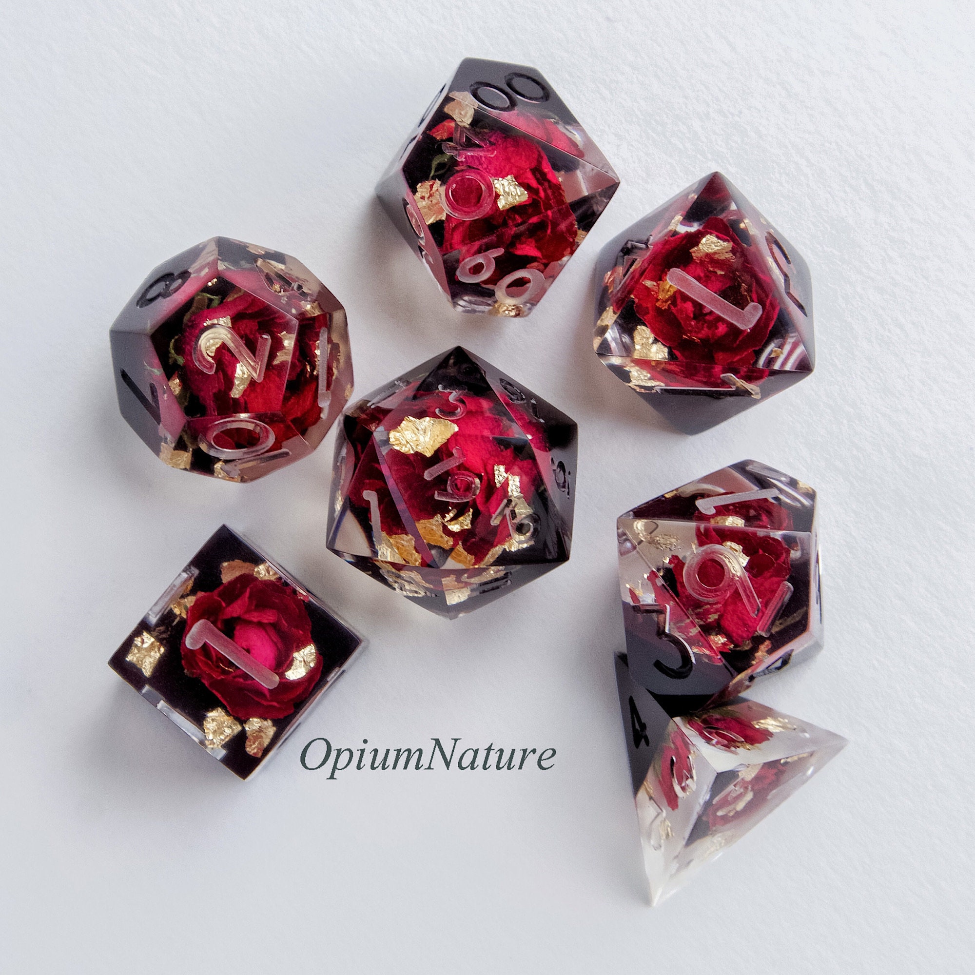 Real Red Rose and Gold Leaf Dice Set Critical Role Resin - Etsy