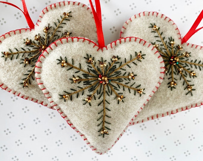 Elegant Felt Heart Ornament Gift Decoration Red Winter | Etsy