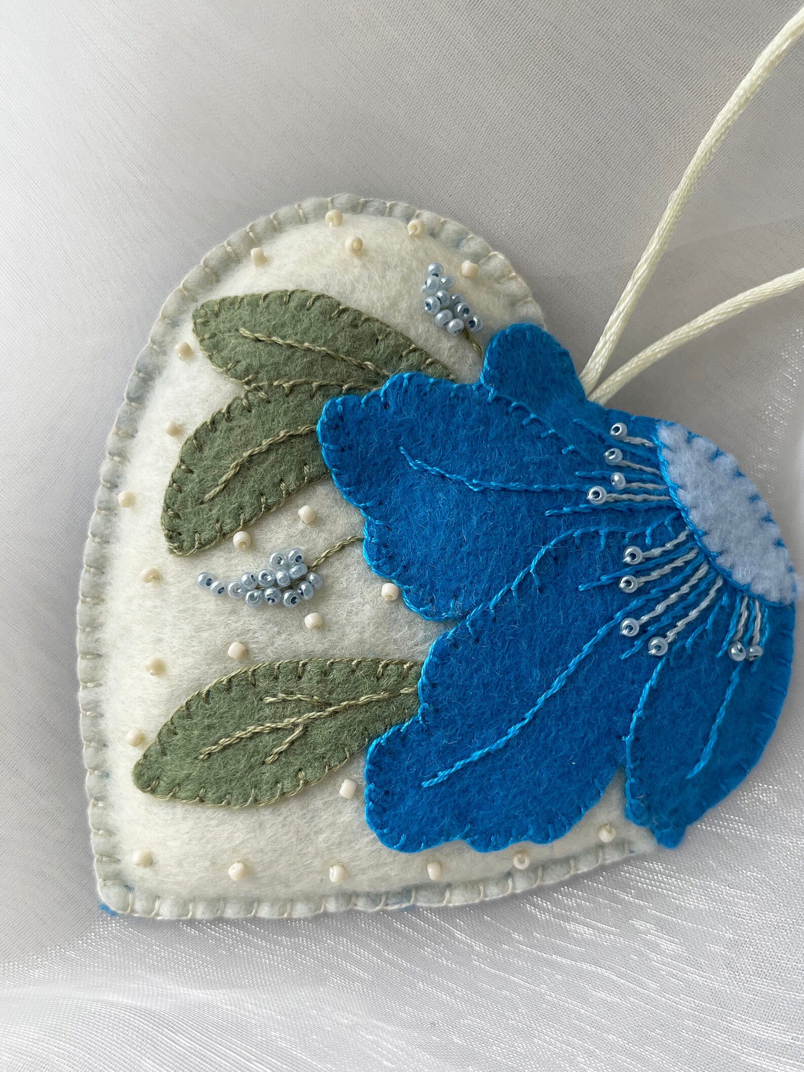 Flower Ornament, Felt Heart Gift, Unique Momento, Handmade Gift, Hand ...