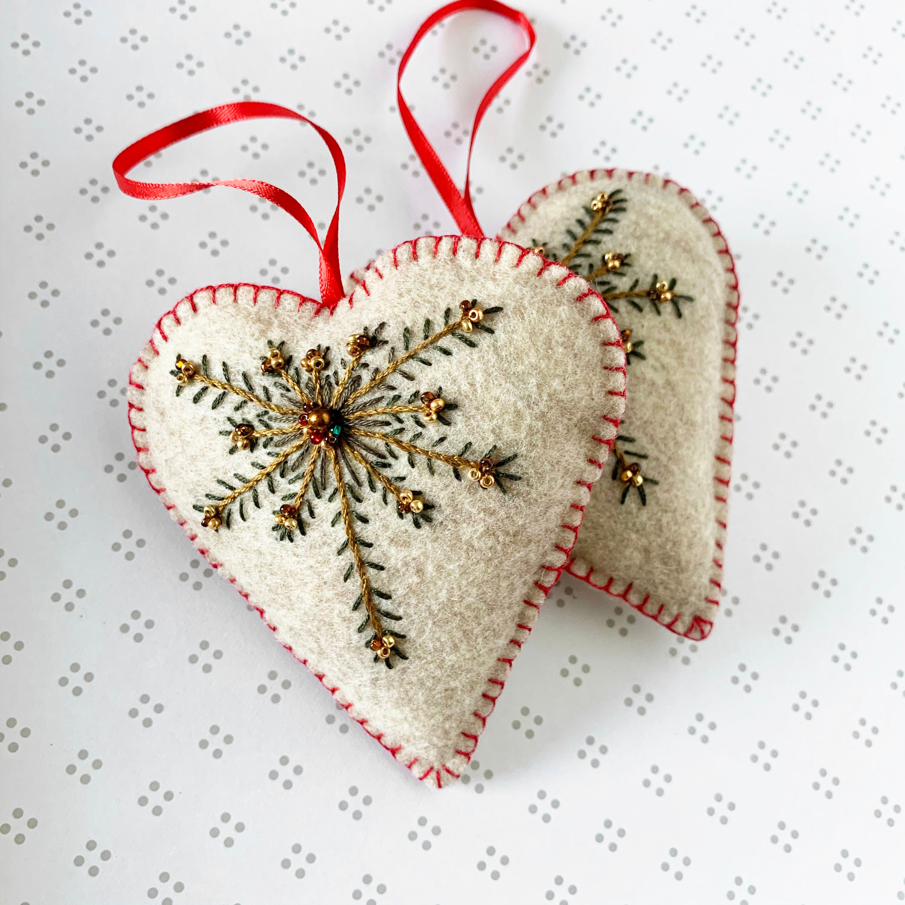 Elegant Felt Heart Ornament Gift Decoration Red Winter - Etsy