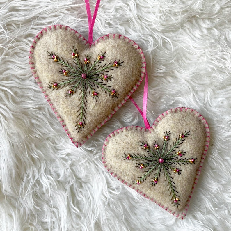 Elegant Felt Heart Ornament Gift Decoration Red Pink - Etsy