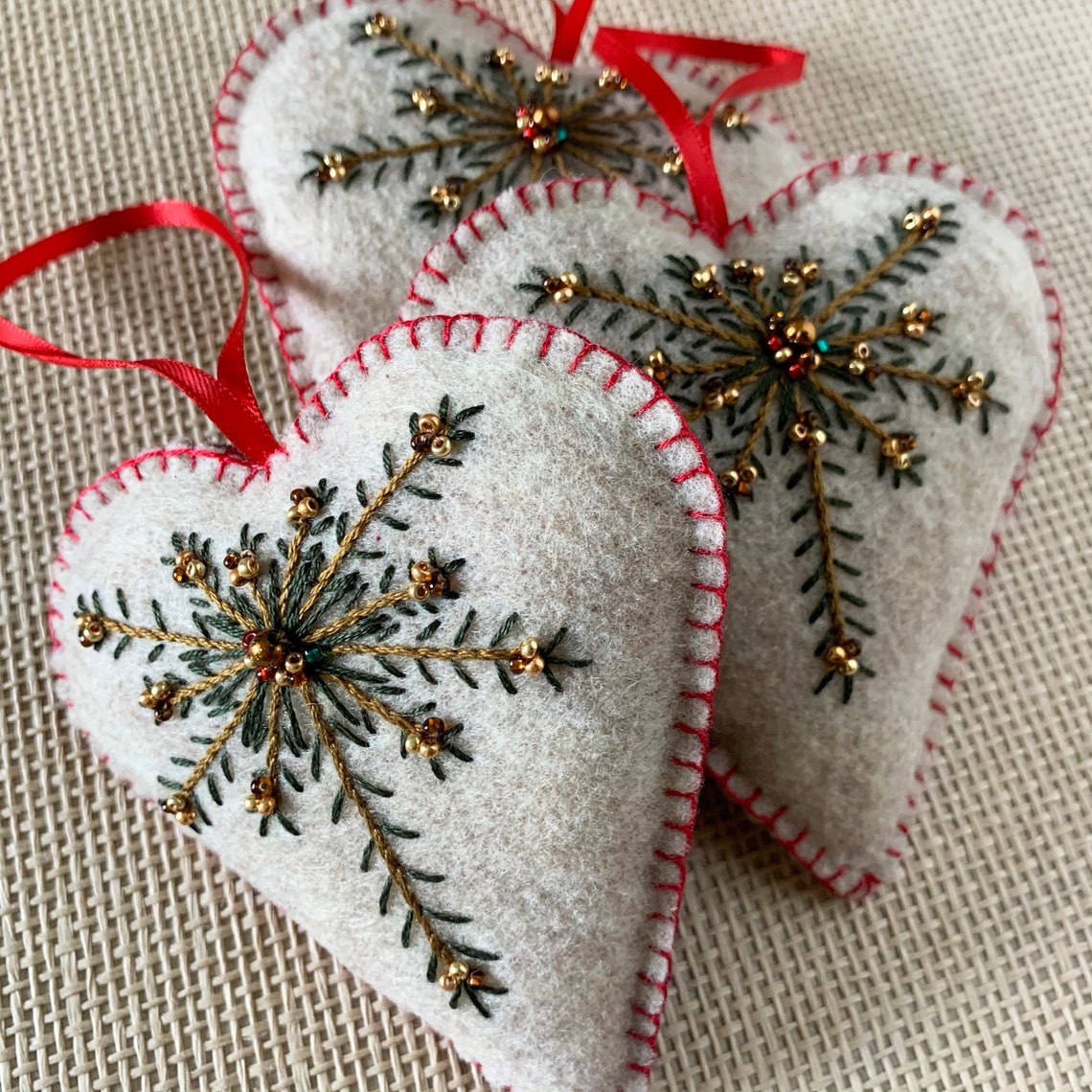 Elegant Felt Heart Ornament Gift Decoration Red Winter - Etsy