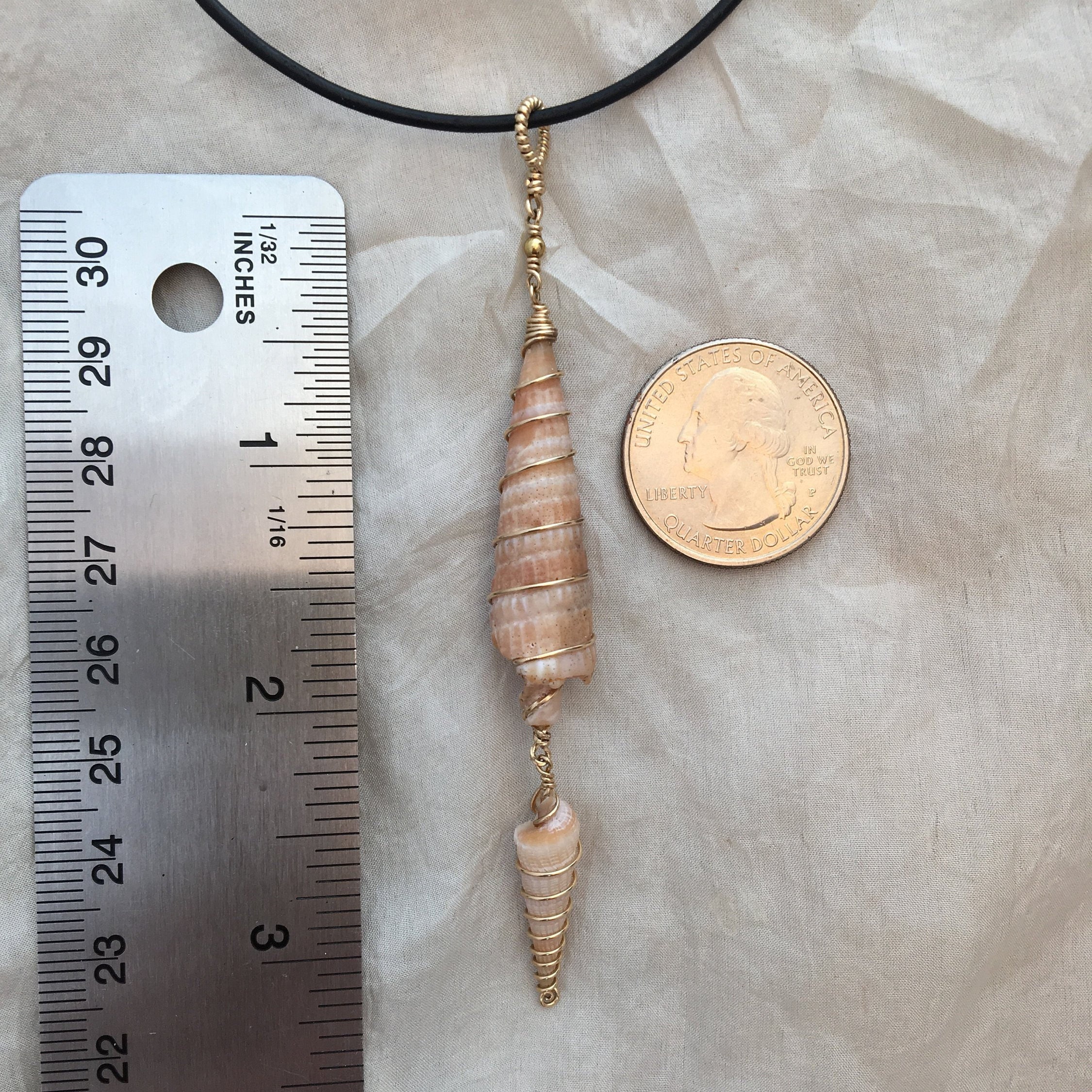 Auger Shell Necklace, Tree Shape, Yellow Gold Filled, Wire Wrapped ...