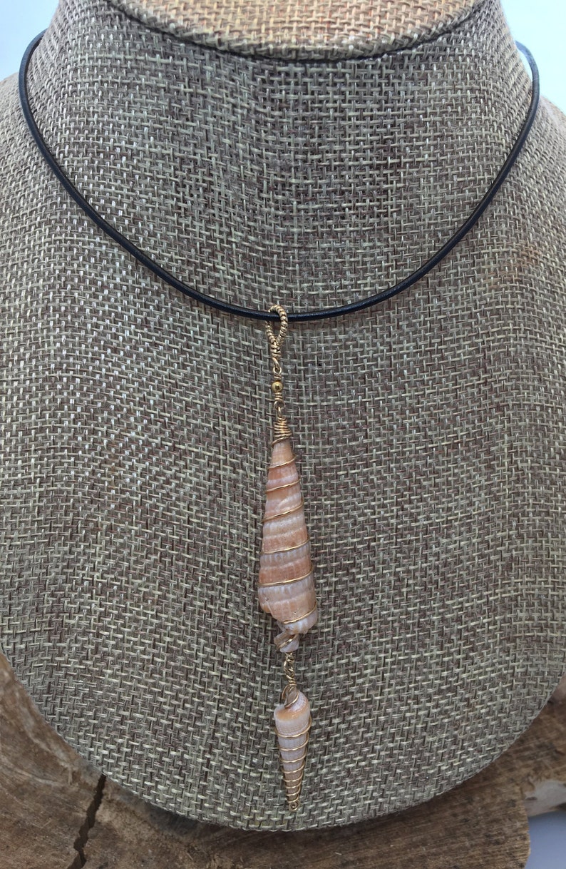 Auger Shell Necklace, Tree Shape, Yellow Gold Filled, Wire Wrapped ...