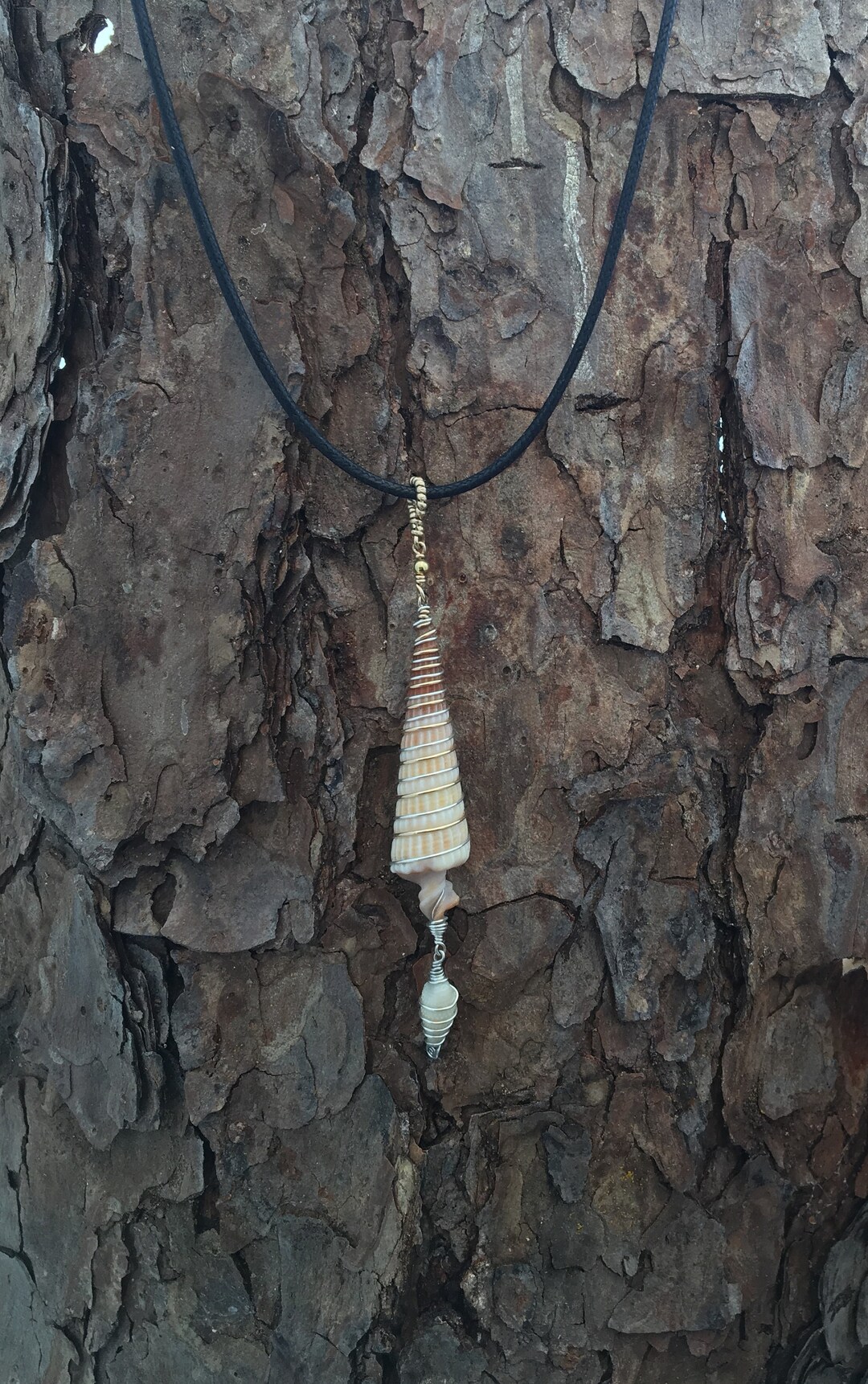 Gold Filled Auger Shell Necklace, Tree Shape, Two Tone, Wire Wrapped ...