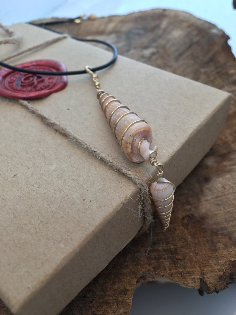 Auger Shell Necklace, Tree Shape, Yellow Gold Filled, Wire Wrapped ...