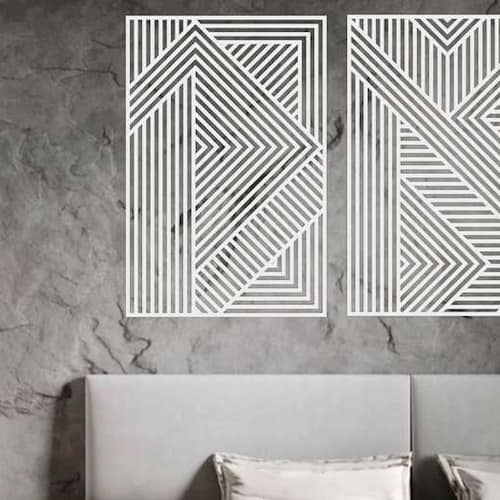 Geometric Wood Panel Art Geometric Wood Wall Art Set of 2 | Etsy