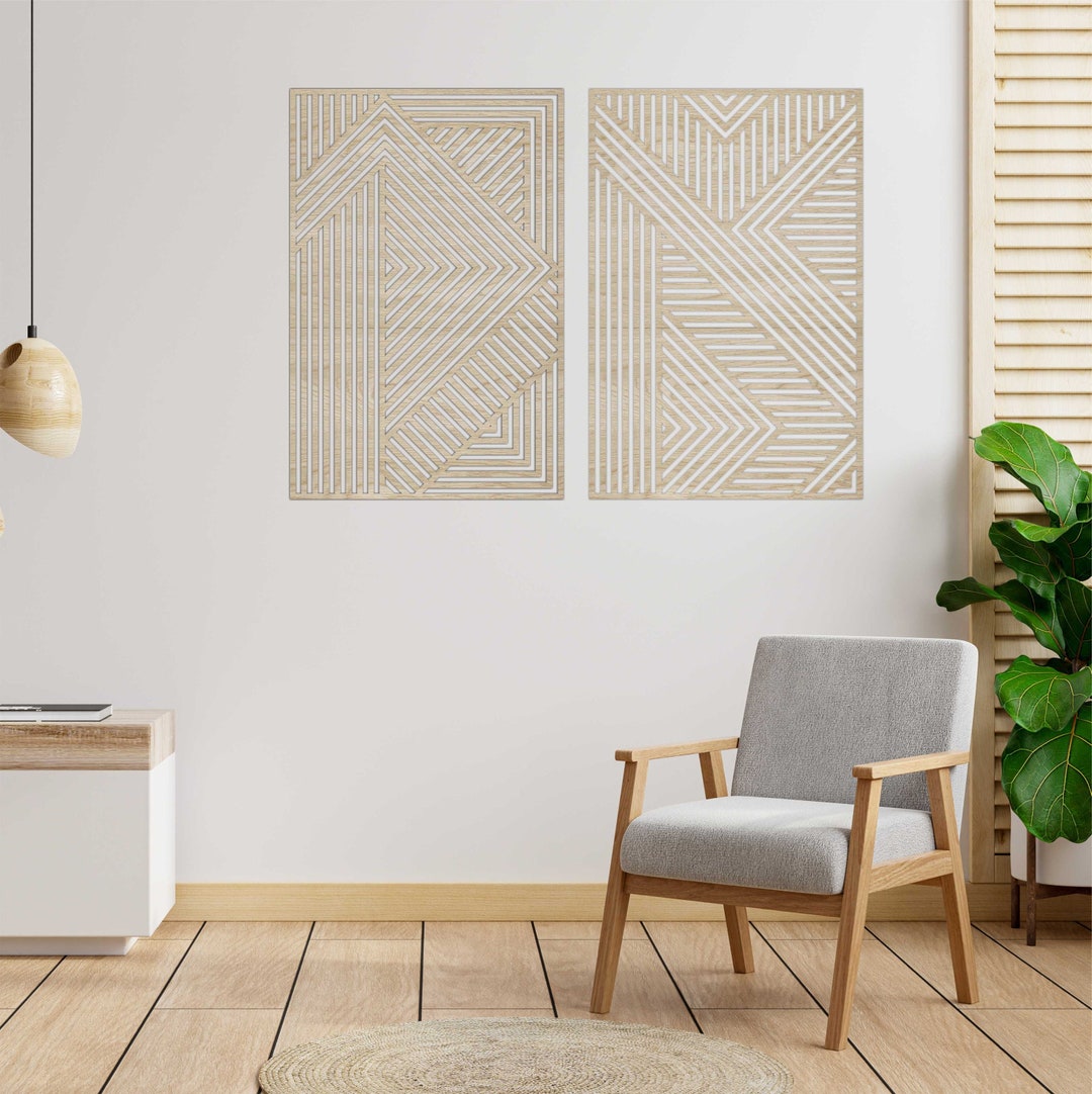 Geometric Wood Panel Art Geometric Wood Wall Art Set of 2 - Etsy