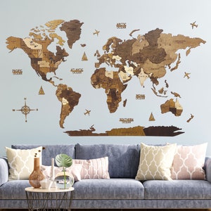 Wooden World Map, Home Decor Modern, World Map Wall Art, Home Decor ...