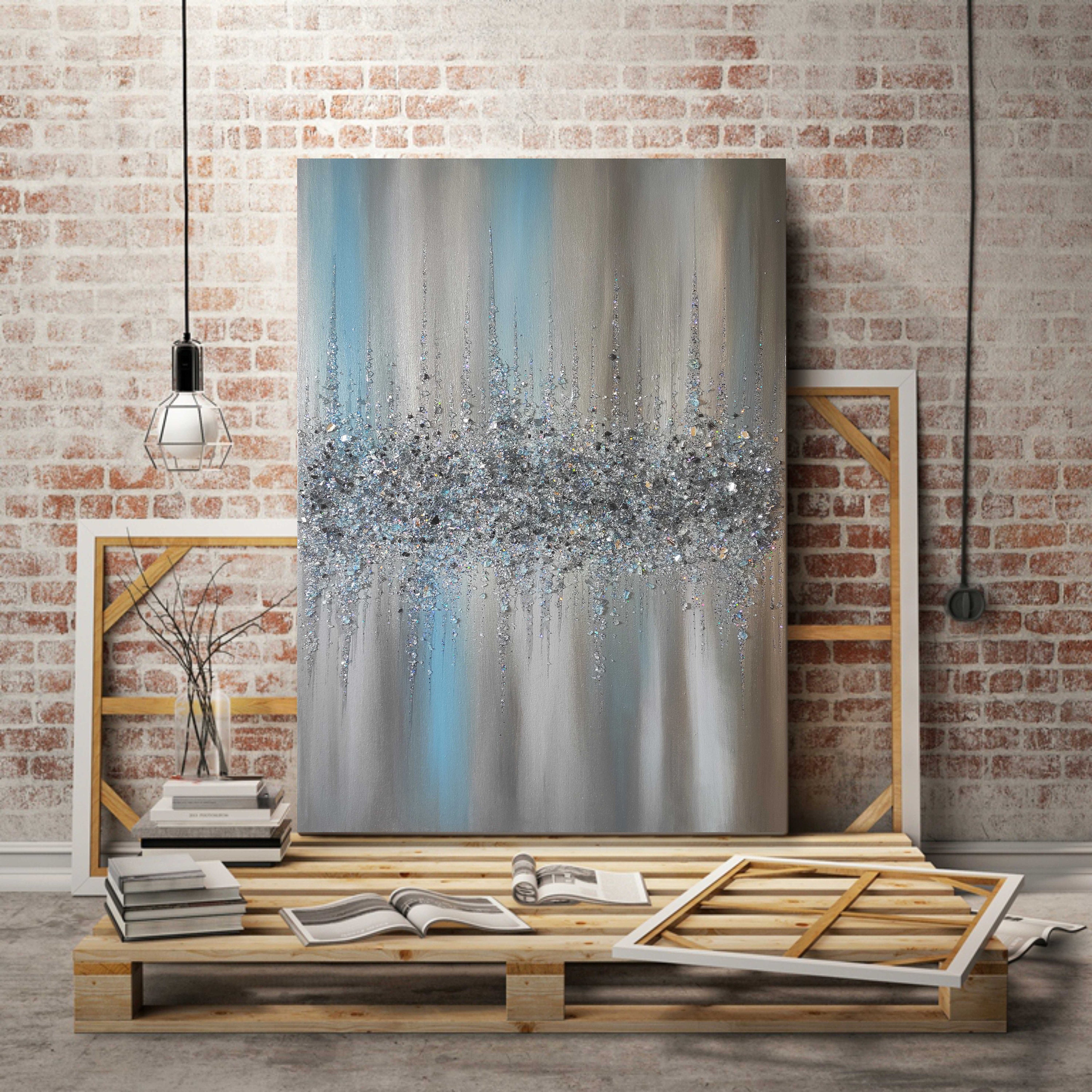 Glitter Glass Painting Glitter Painting Silver Glitter Art | Etsy