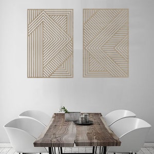 Geometric Wood Panel Art, Geometric Wood Wall Art Set of 2, Geometric ...