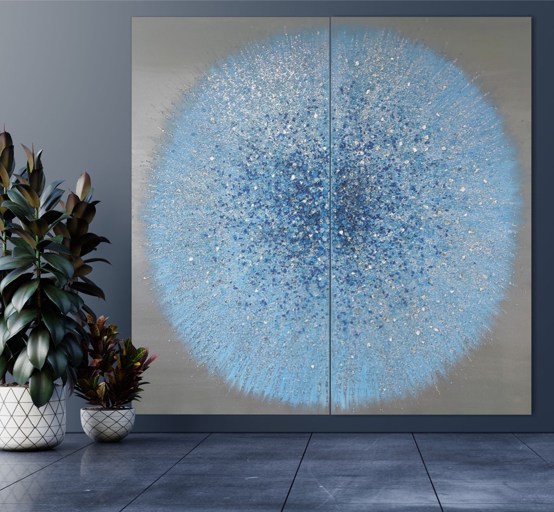 Set of 2 Glitter Glass Paintings, Glitter Art, Silver Glitter Art ...