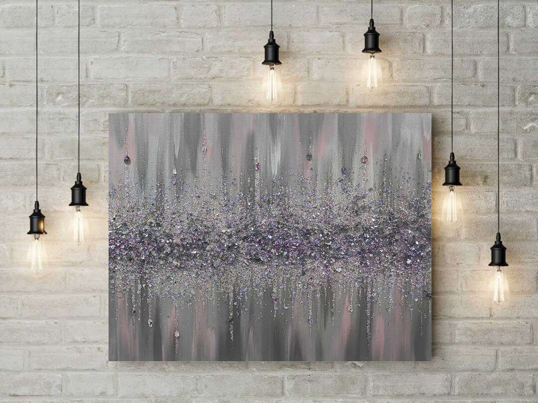 Glitter Glass Painting, Glitter Wall Art, Silver Glitter Art, Delicate ...