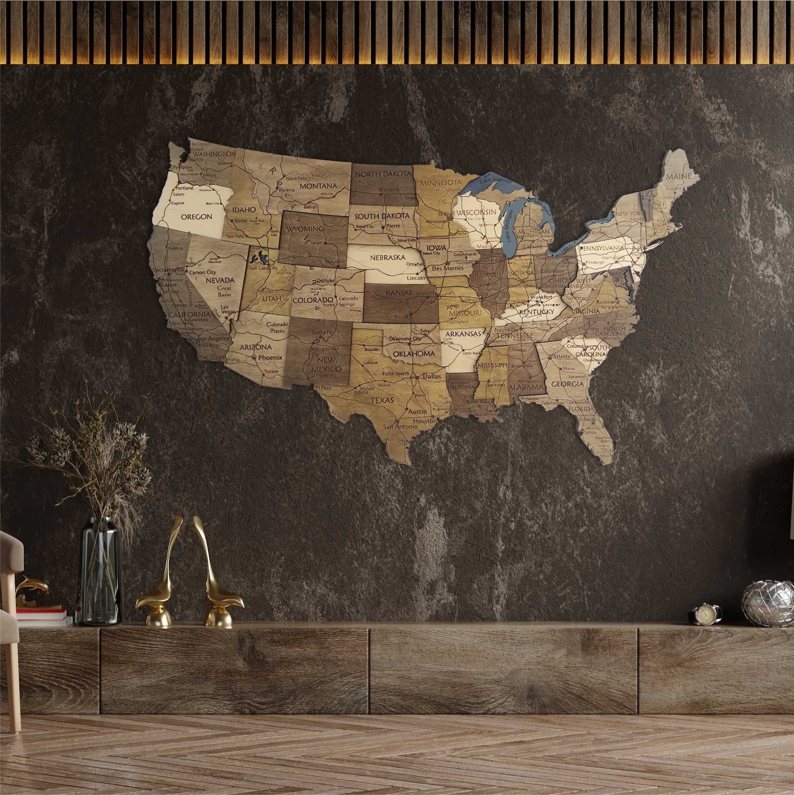 USA Travel Map, Push Pin Map, USA Wooden Wall Map, Wall Art Decor ...
