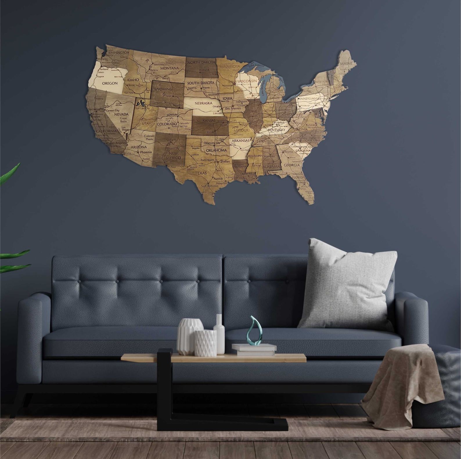 USA Travel Map, Push Pin Map, USA Wooden Wall Map, Wall Art Decor ...