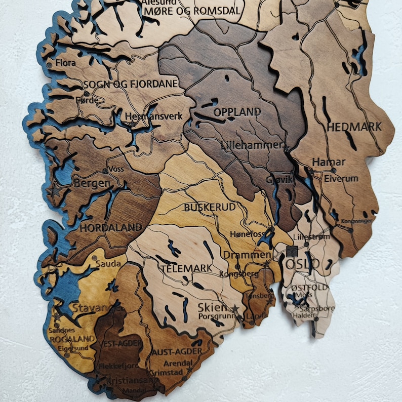 Norway Travel Map, Norway Wooden Map, Norway Wall Map, 3D Norway Wooden ...