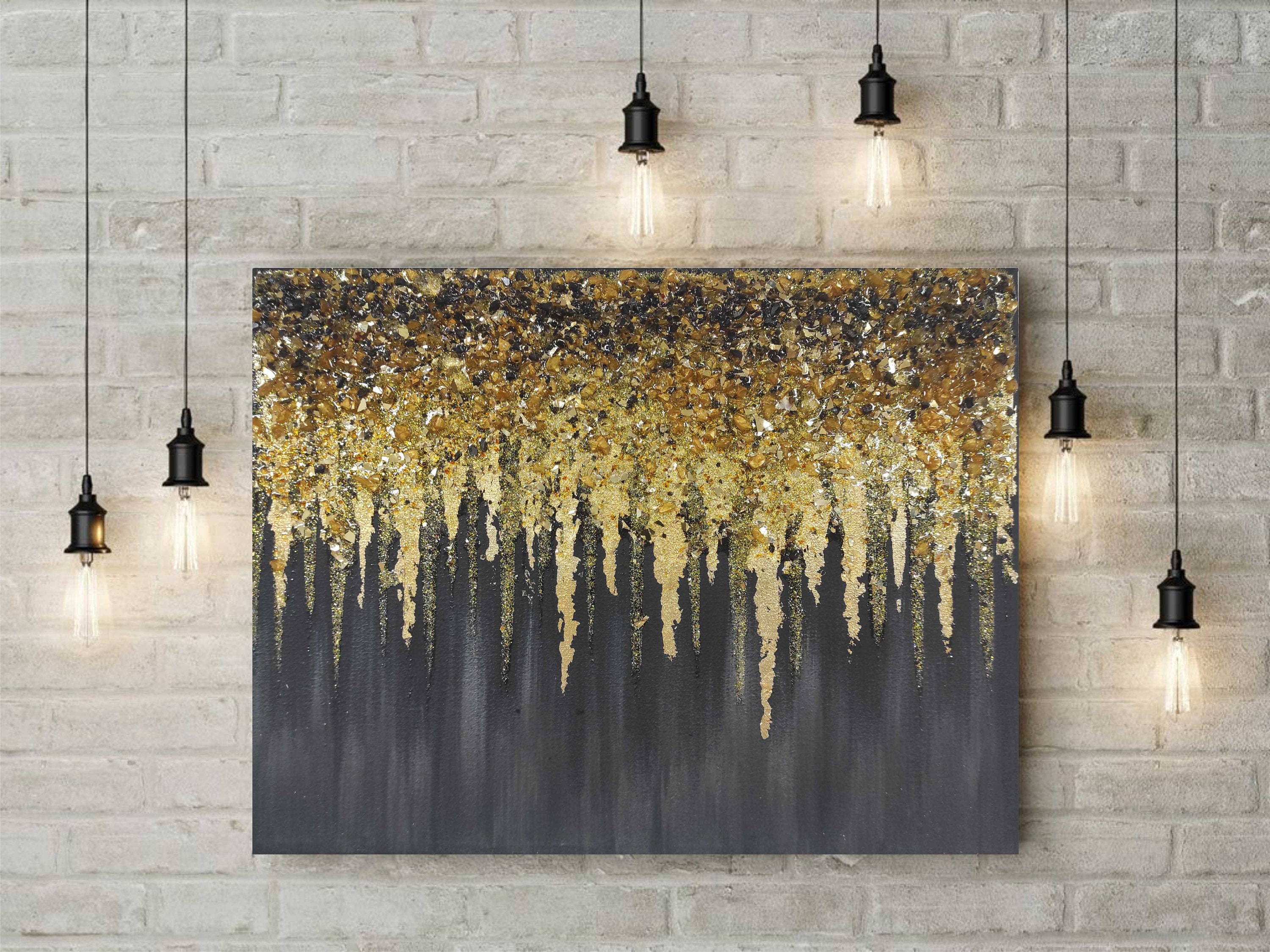 Gold Glitter Glass Painting Silver Glitter Wall Art Black - Etsy